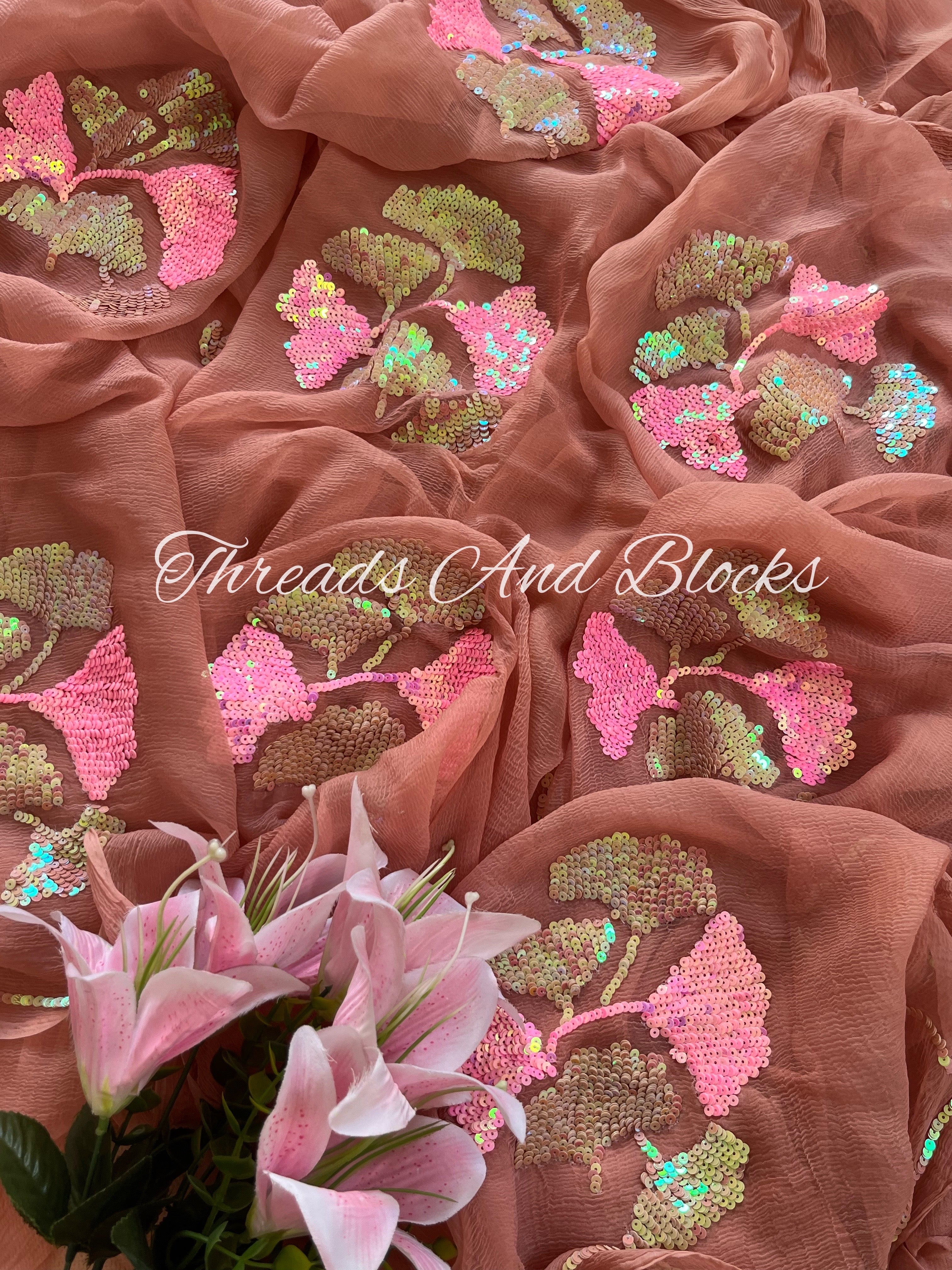 Sequin Petal Cluster Saree – Threads & Blocks