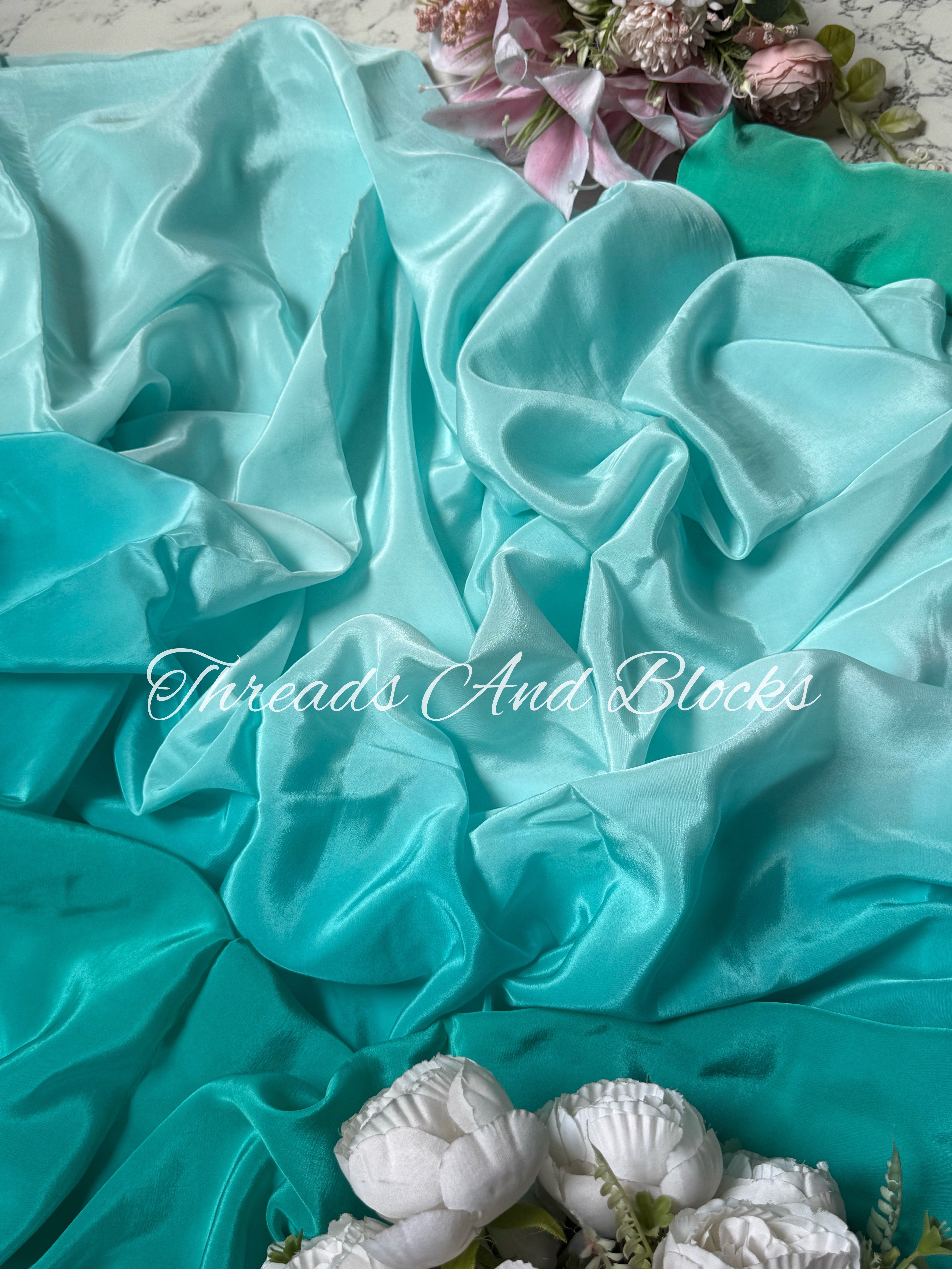 Blue Firozi Crepe Saree – Threads & Blocks