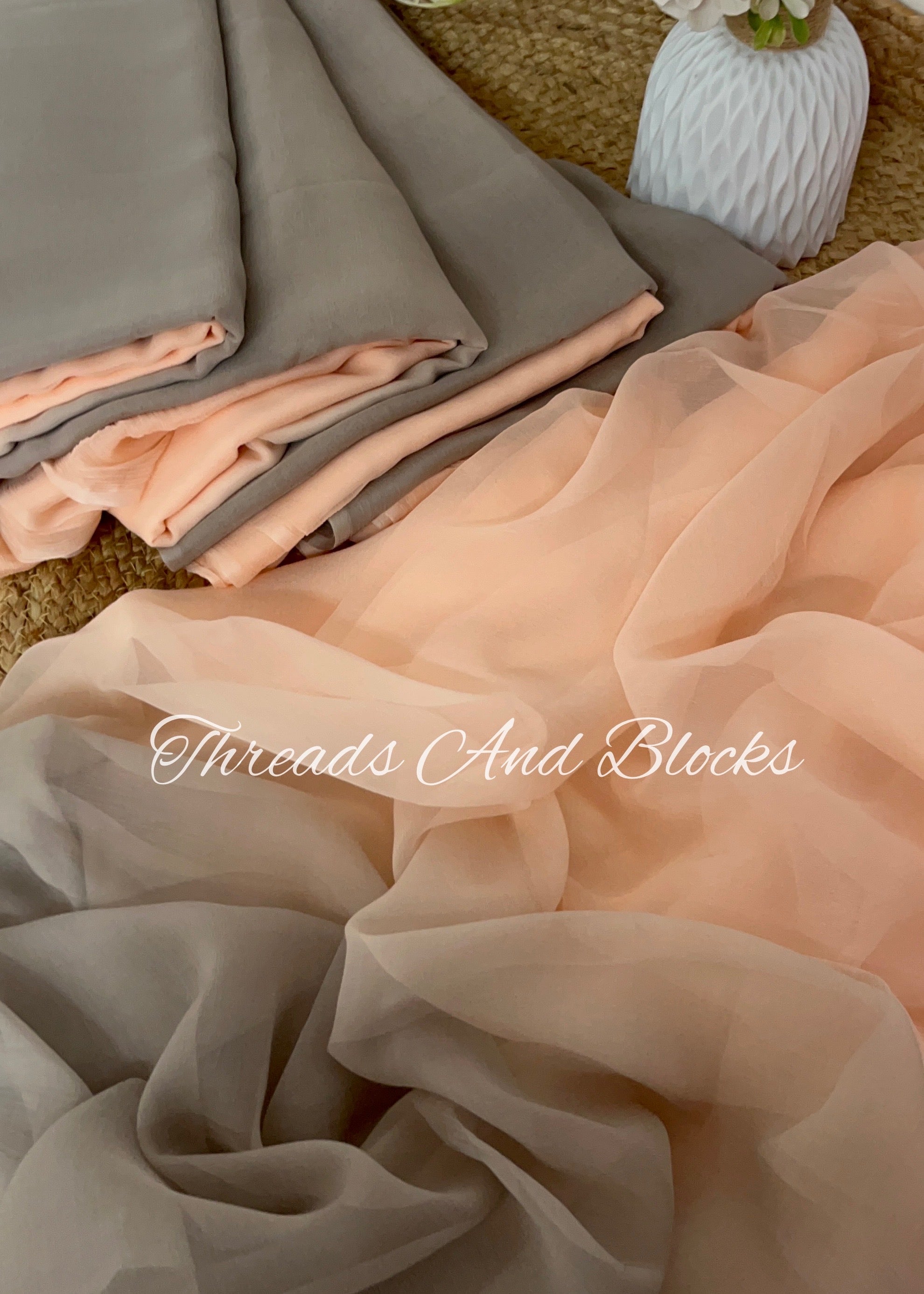 Powder Peach and Muddy Grey Shaded Saree – Threads & Blocks