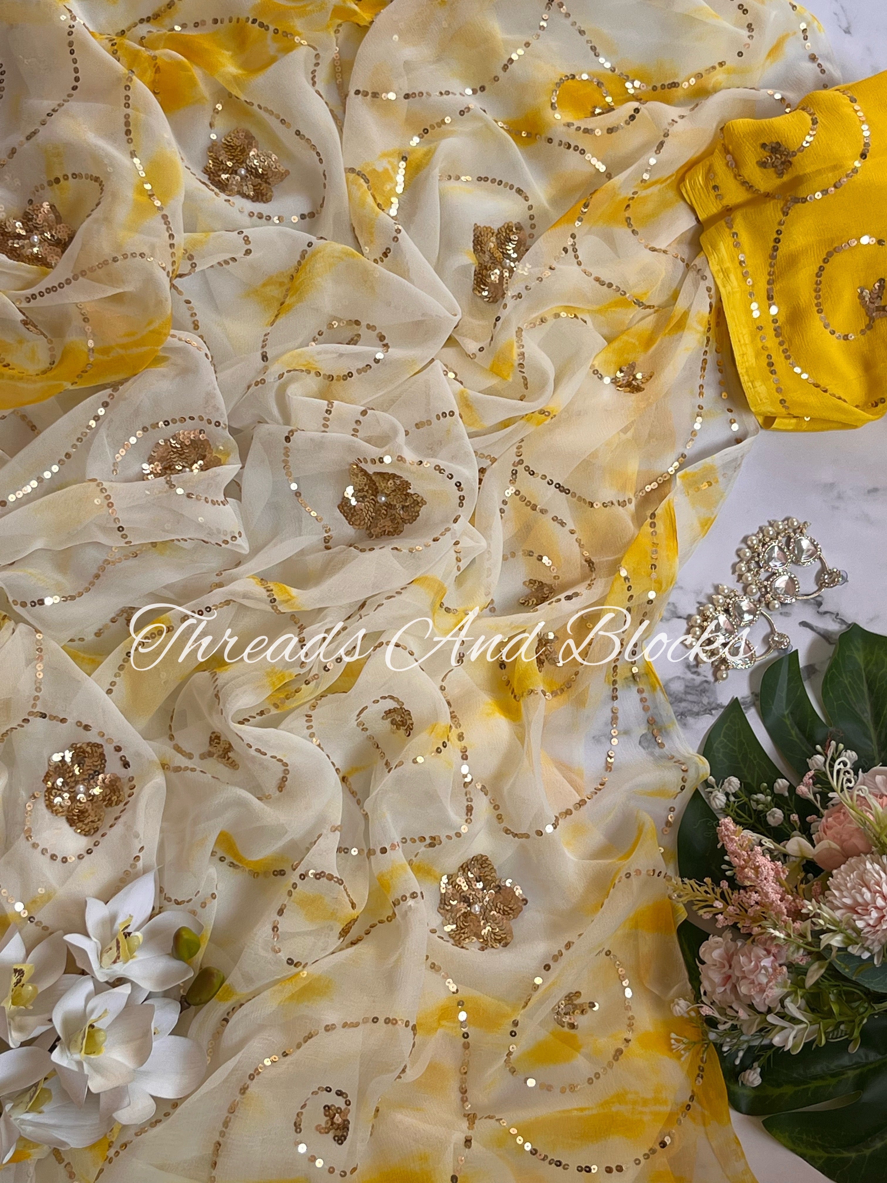 Buy Yellow Shibori Sitara Jaal Saree for Women Online in India ...