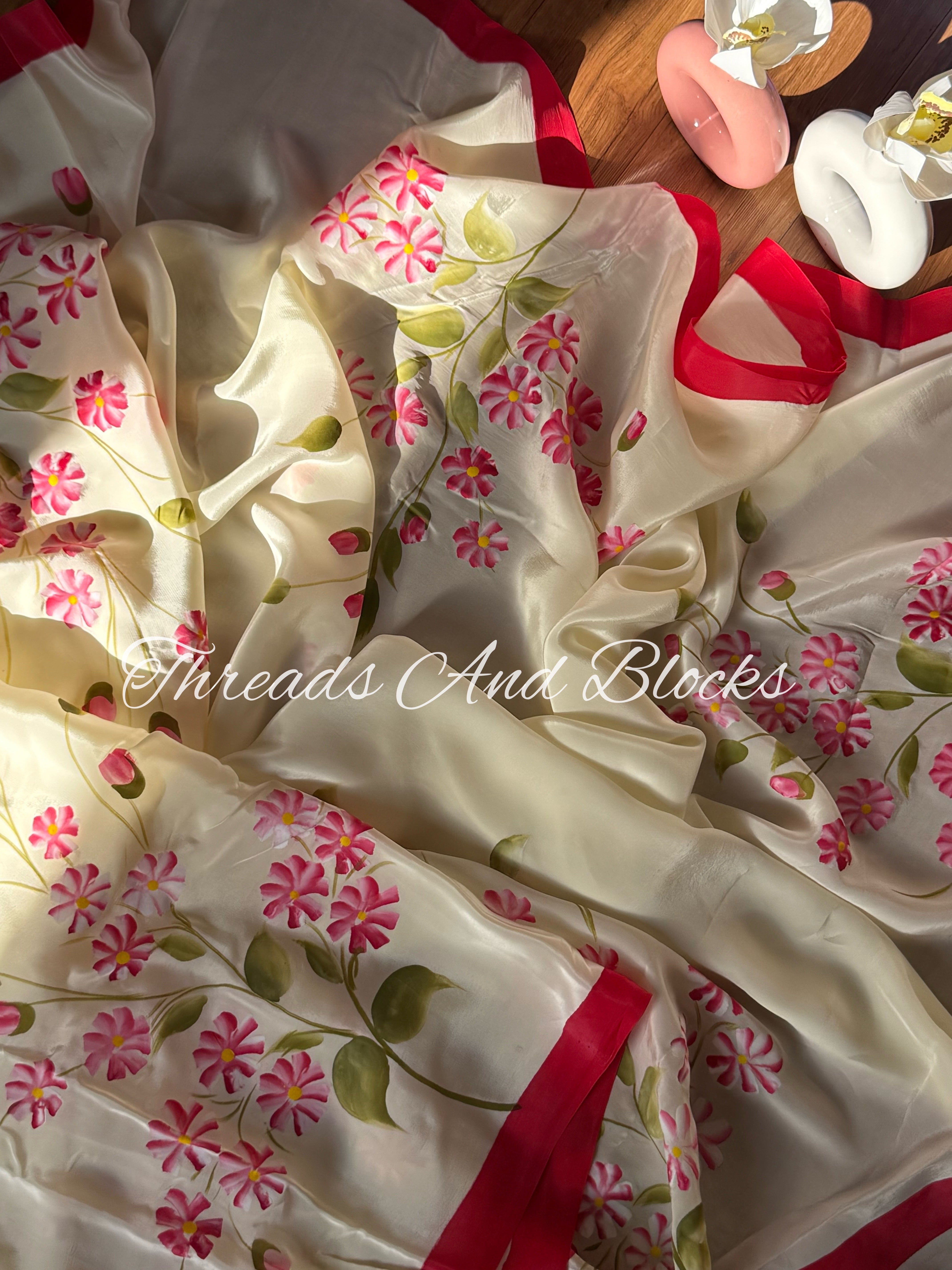 Spring Kiss Hand Painted Crepe Saree – Threads & Blocks