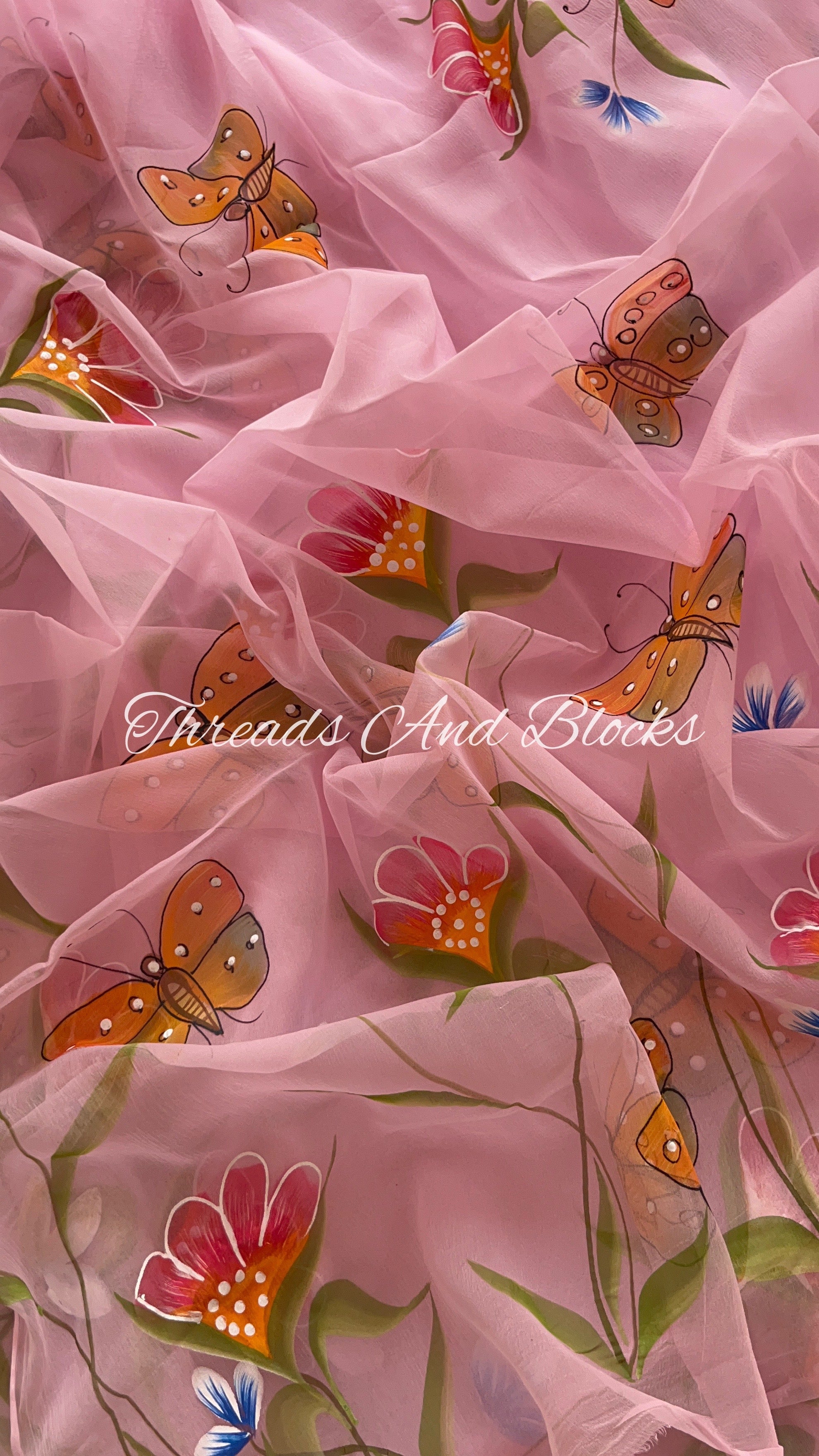 Butterflies in Garden Hand Painted Saree – Threads & Blocks