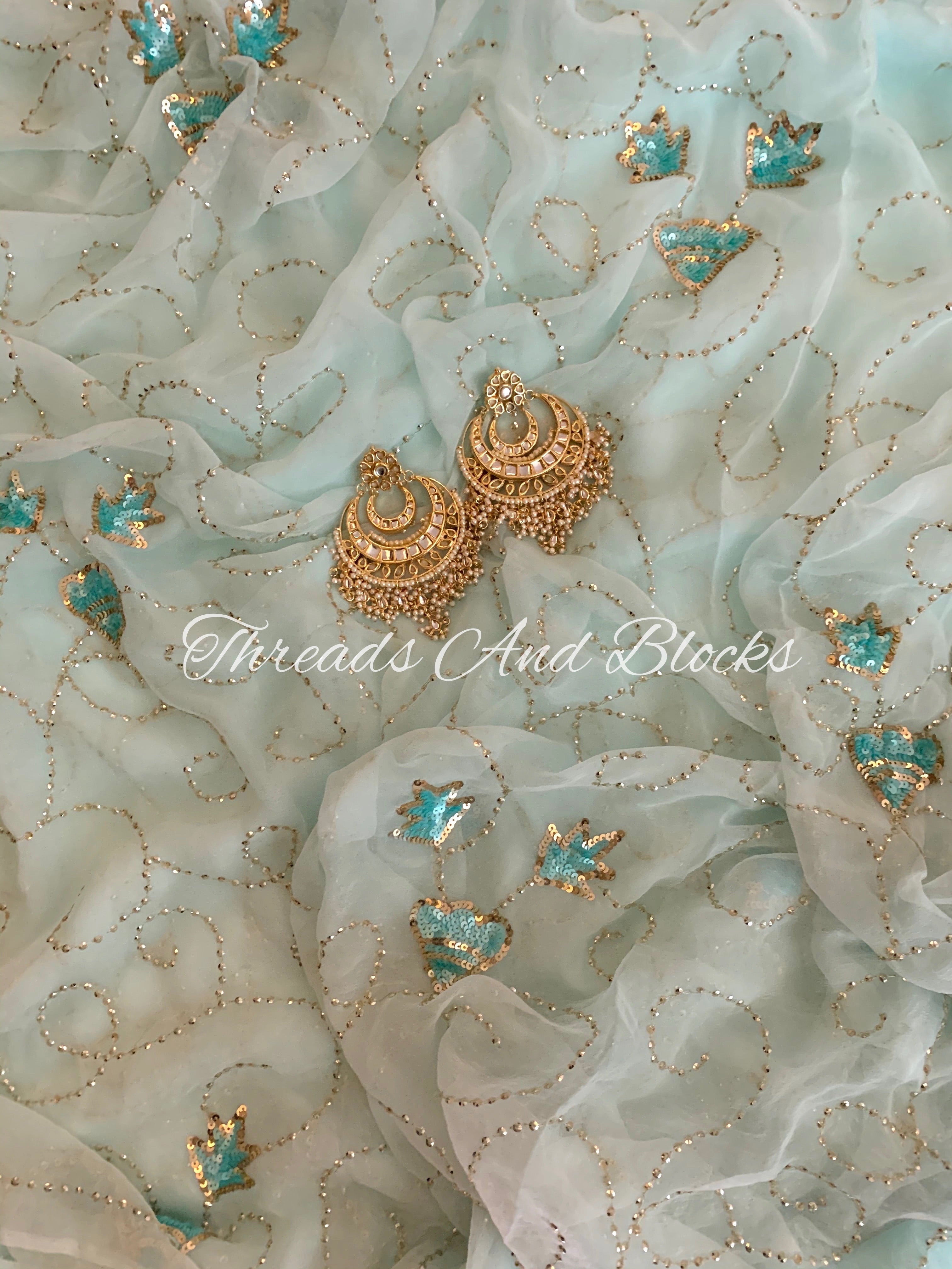 Powder Blue Katori Jaal Saree – Threads & Blocks