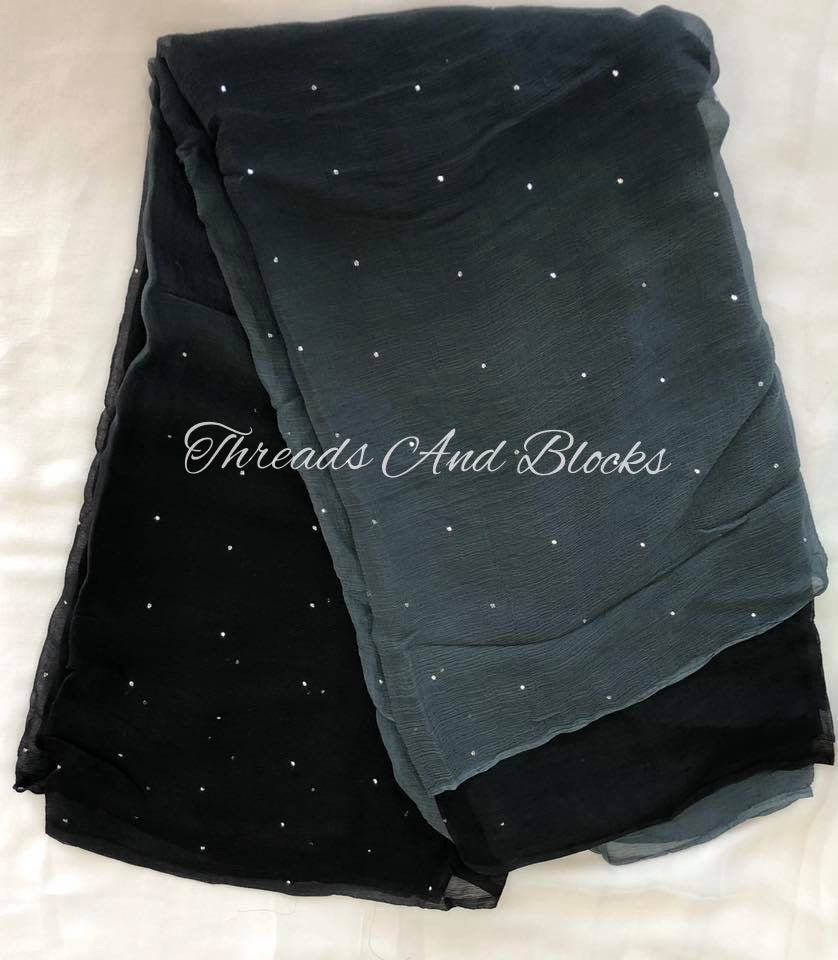 Black Grey Mukaish Saree – Threads & Blocks