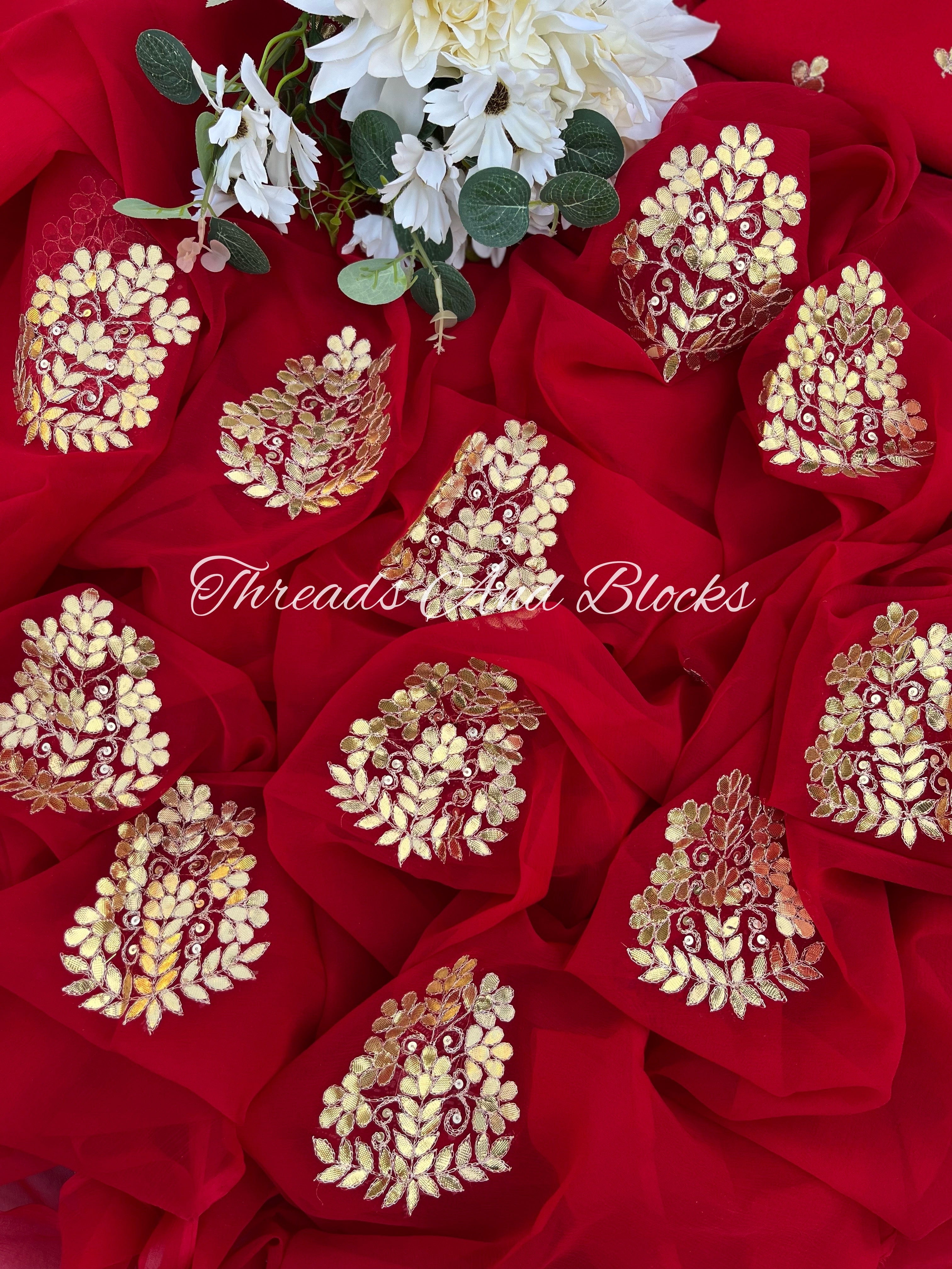 Classic Red Gota Patti Saree – Threads & Blocks