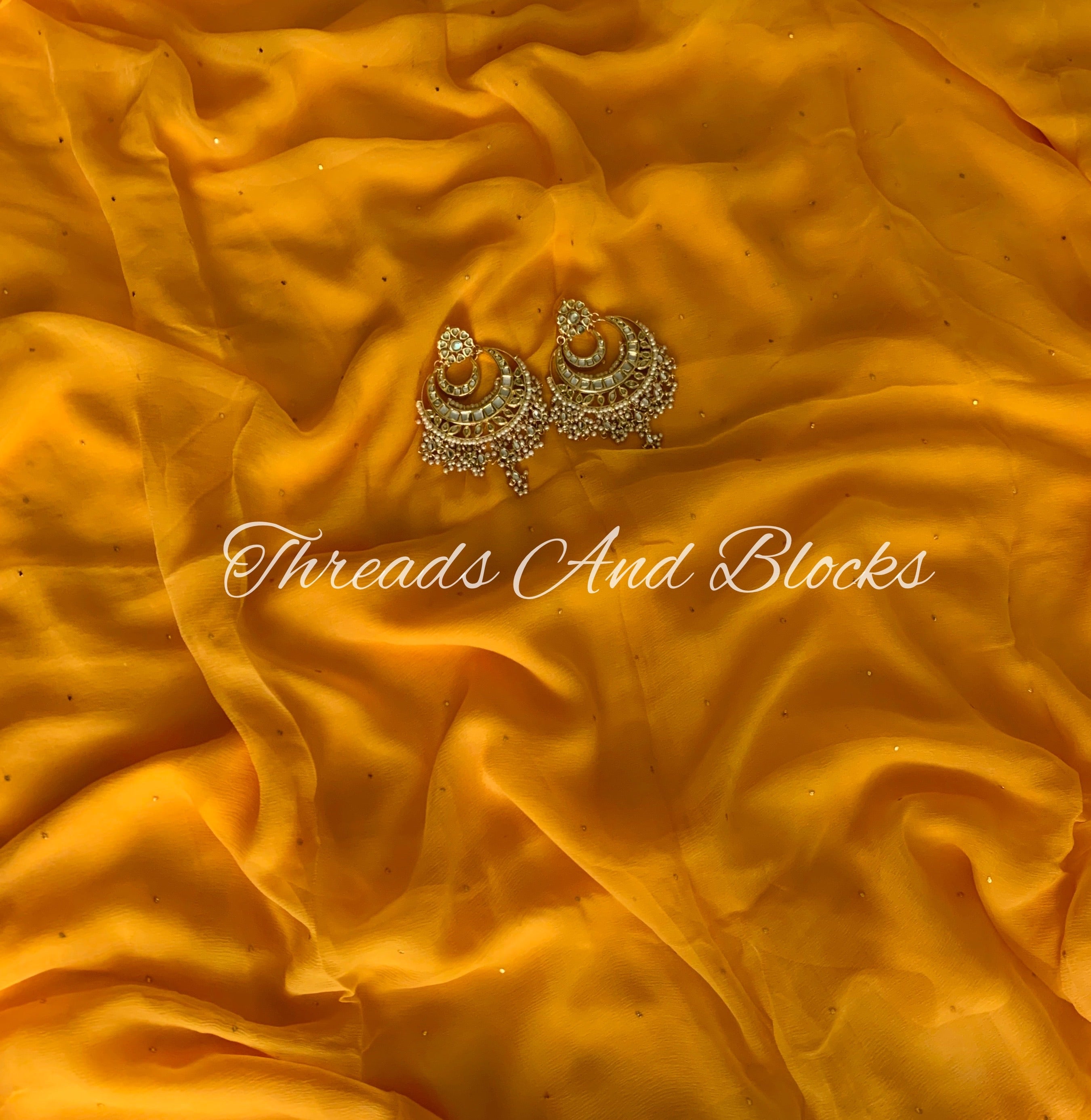 Mango Yellow Mukaish Saree – Threads & Blocks